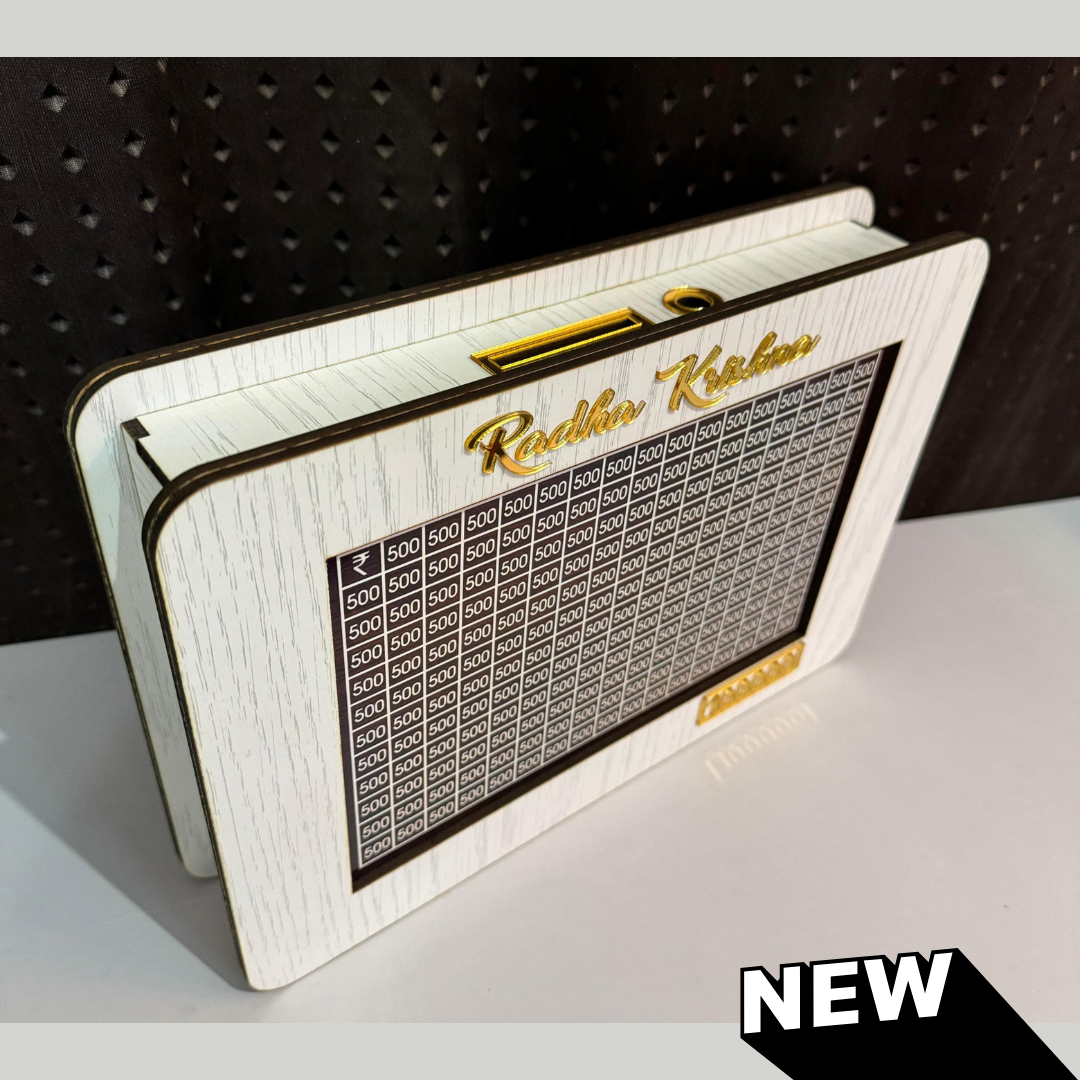 KC-PERSONALIZED MONEY SAVING BOX - WHITE WOOD THEME – Karavali Crafts